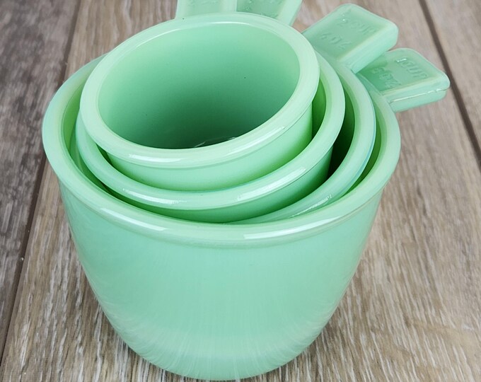 Jadeite Green Milk Glass Nesting Measuring Cup Set - 4pc Kitchen Decor ...