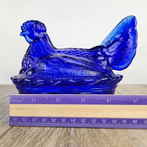 Cobalt Blue Glass Hen on Woven Nest - Chicken Candy Dish or Trinket ...
