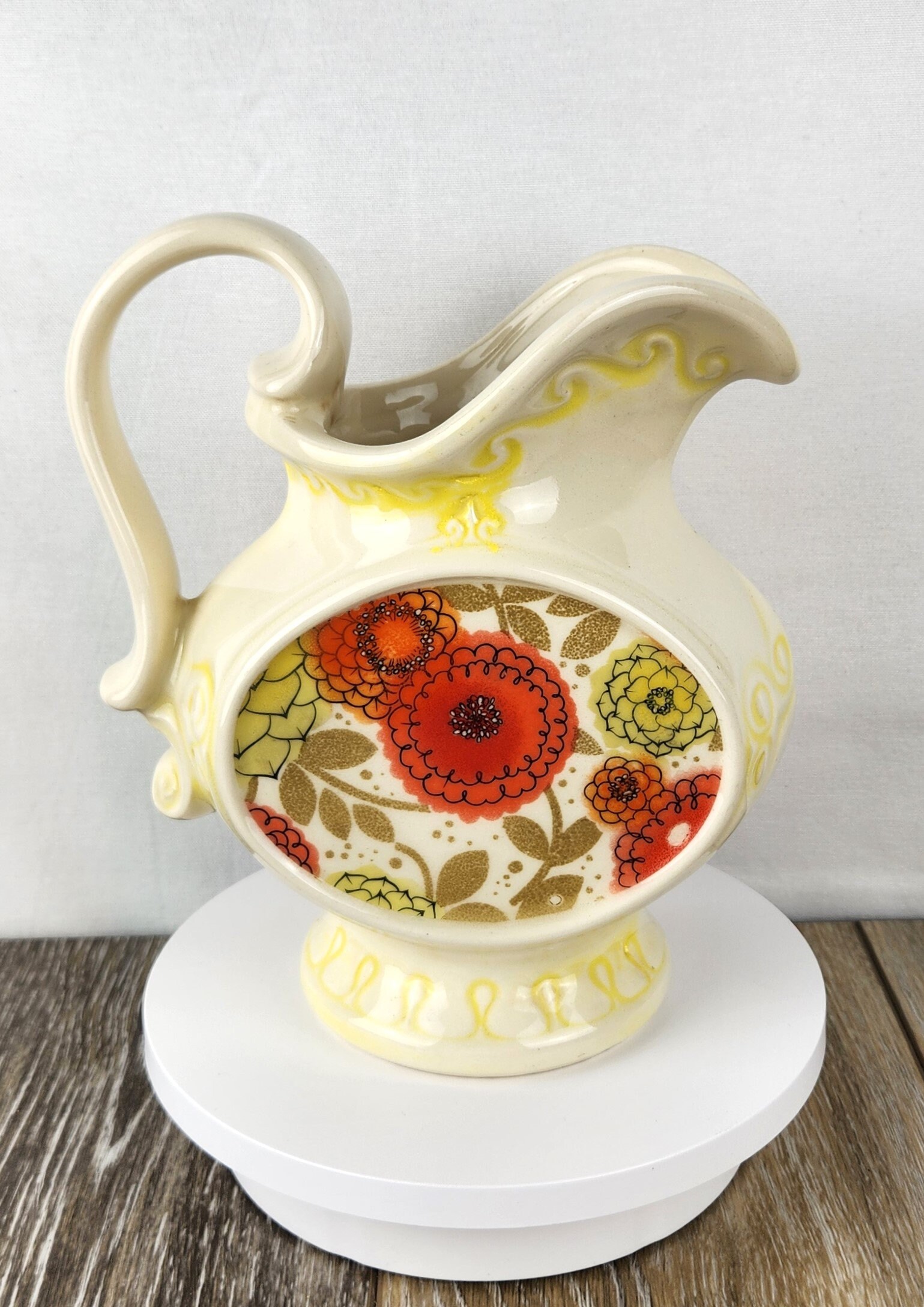 Mccoy Pottery Cream Floral Pitcher Retro Orange/yellow 7513 8 USA 1960 ...