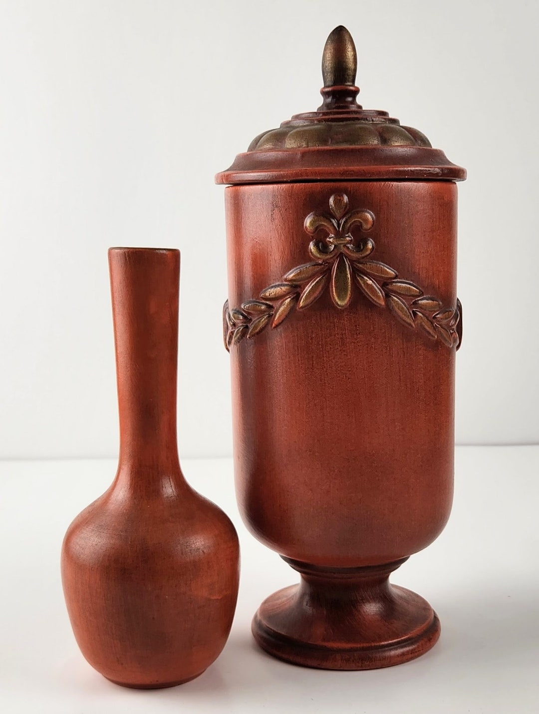 Royal Haeger Red Pottery Urn Jar With Lid #724 and RC-68 Bud Vase Set ...