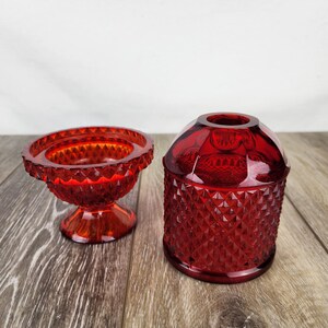 Viking Glass Ruby Red Diamond Point Fairy Lamp – Vintage Candle Lantern ...