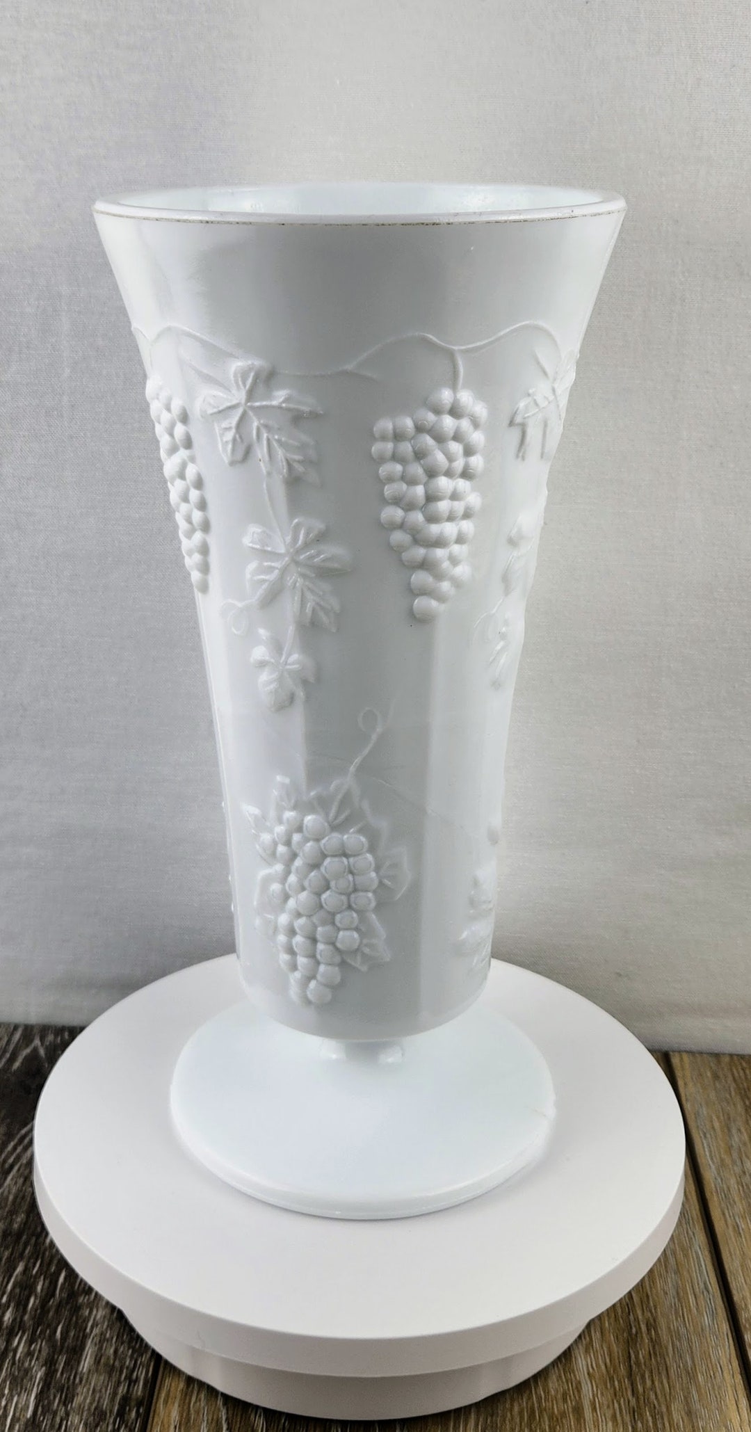 Vintage Large Milk Glass Grape Pattern Flower Vase 9 1/2 Tall by Colony ...