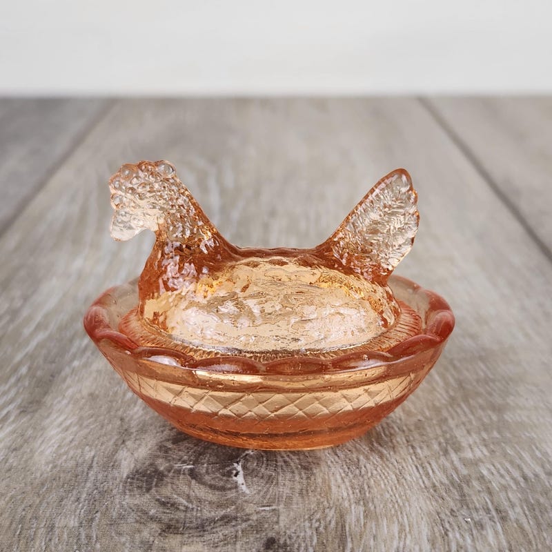 Hen on Nest Glass Rose - Etsy