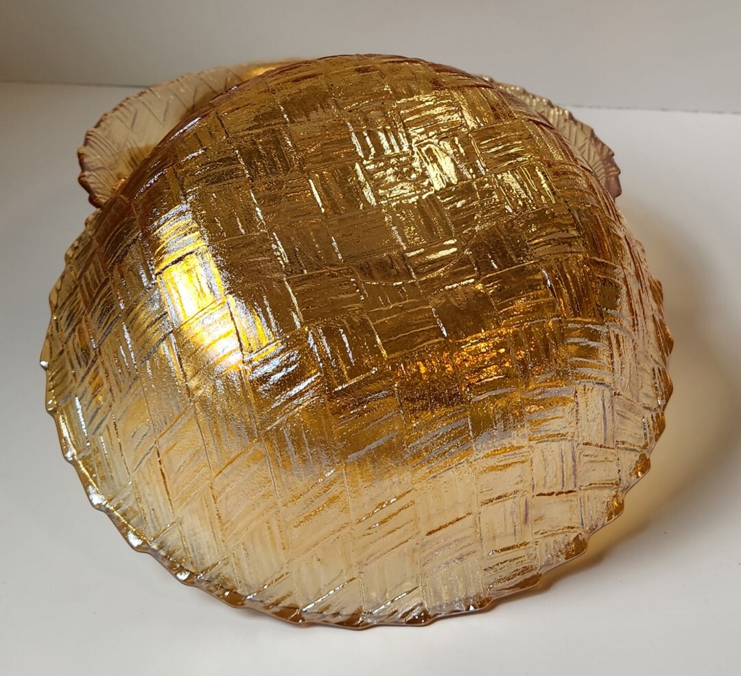Vintage Indiana Marigold Iridescent Carnival Glass Bowls Basket Weave ...