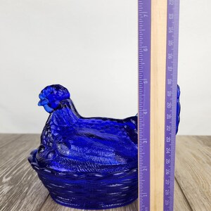 Cobalt Blue Glass Hen on Woven Nest - Chicken Candy Dish or Trinket ...
