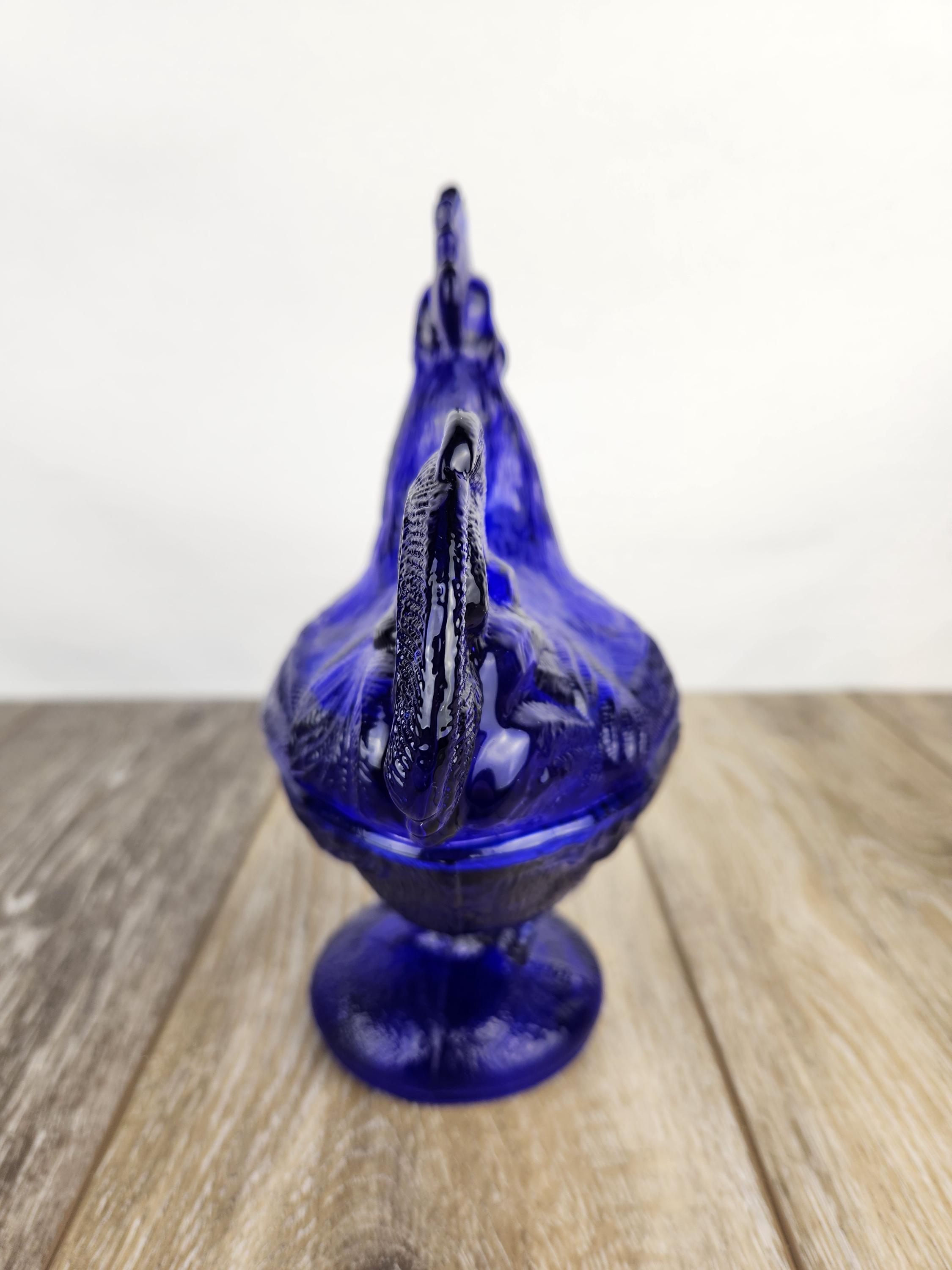 Cobalt Blue Glass Rooster Covered Candy Dish 9" – READ - Etsy
