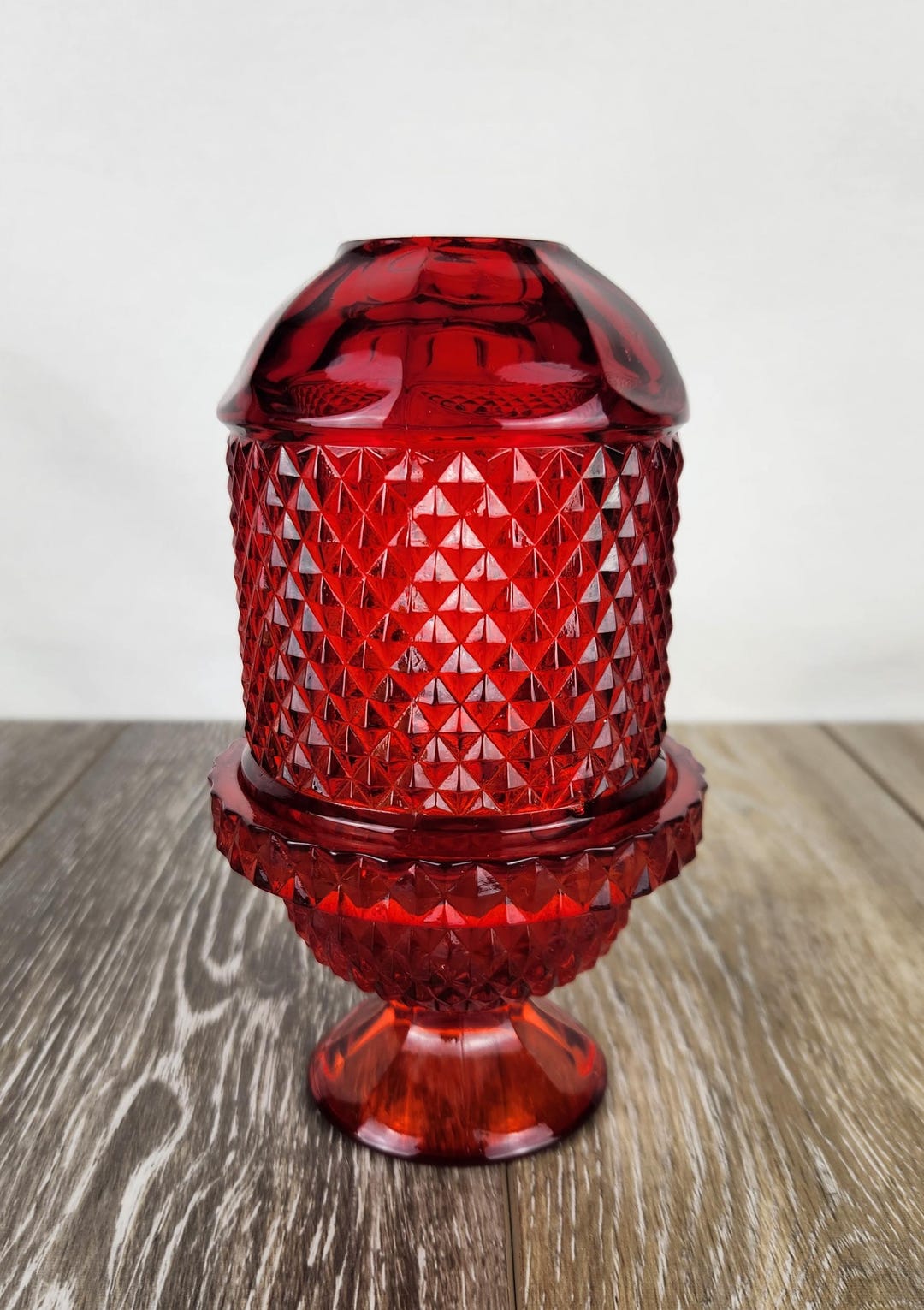 Viking Glass Ruby Red Diamond Point Fairy Lamp – Vintage Candle Lantern ...