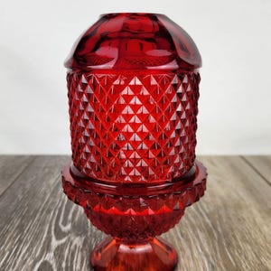 Viking Glass Ruby Red Diamond Point Fairy Lamp – Vintage Candle Lantern ...