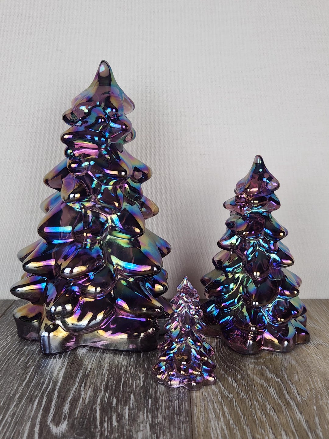 Plum Carnival Art Glass Christmas Tree Figurines – Set of 3 Holiday ...