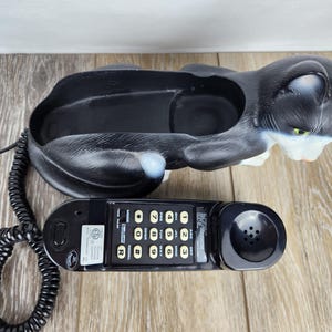 Vintage 1980s Tuxedo Cat Telephone – KLC Telemania Black & White Corded ...