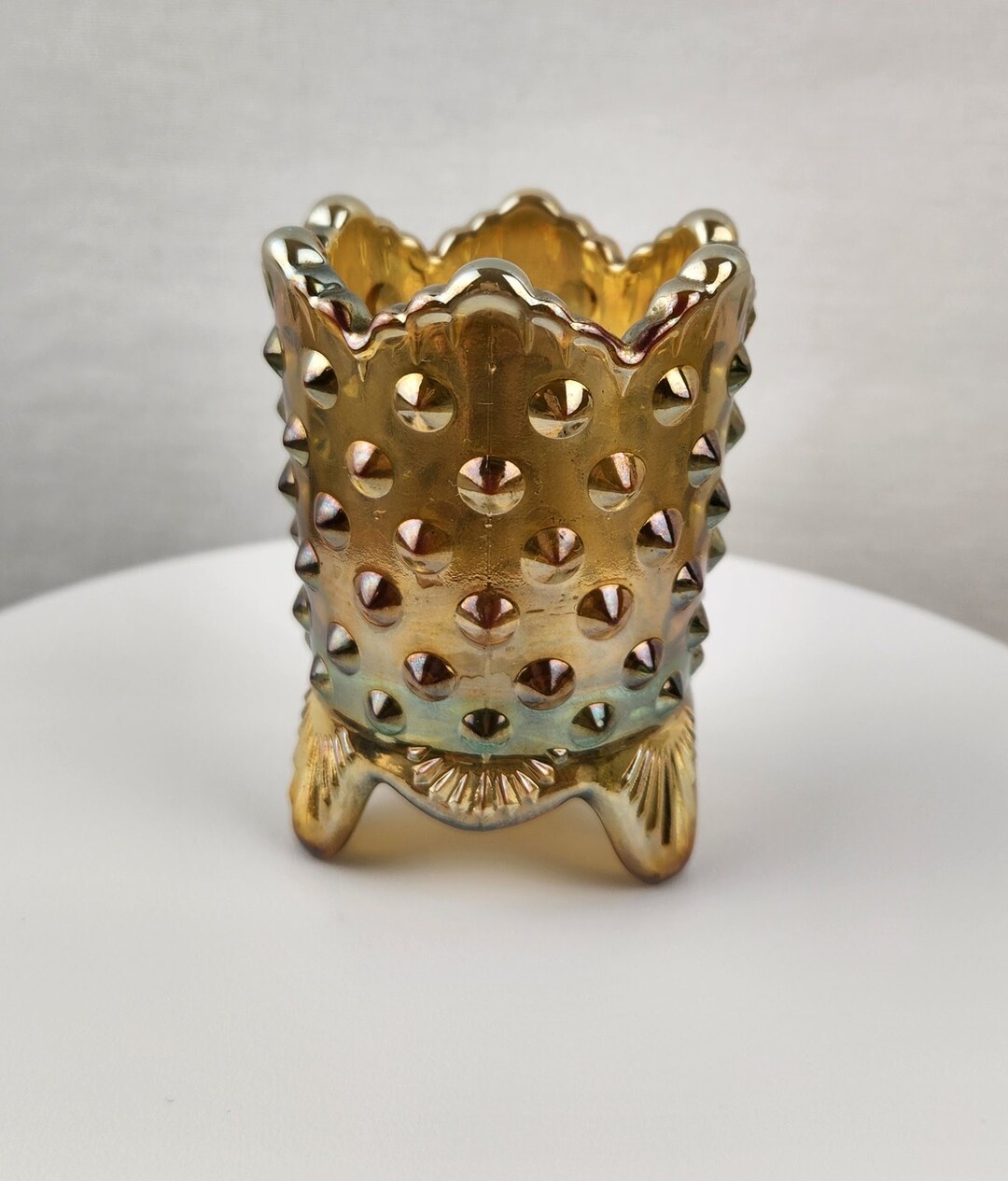 Fenton Hobnail Carnival Glass Toothpick Holder - Footed Opal Green ...