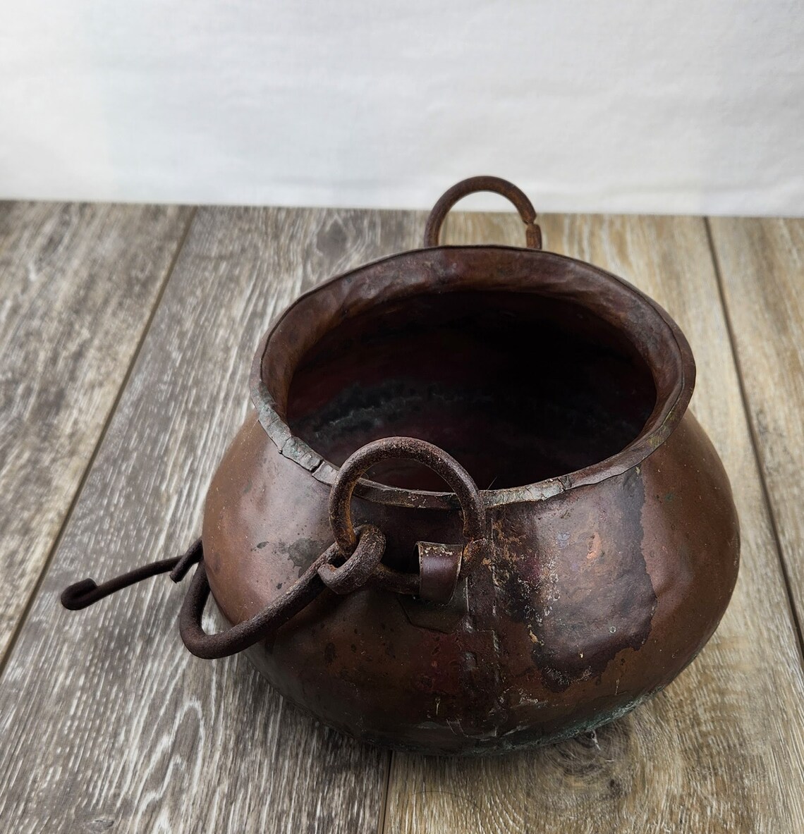 Antique Hand Hammered/forged Copper Pot With Forged Iron Handle - Etsy