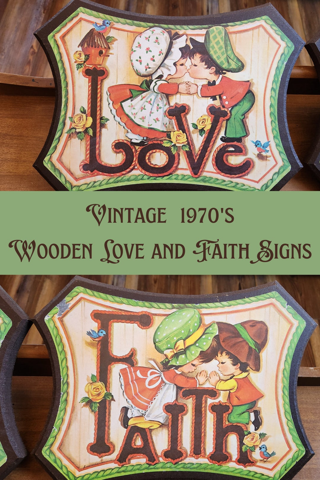 Rustic Signs Adorable 1970's love and faith Wall Art 2 Pc Set Vintage ...