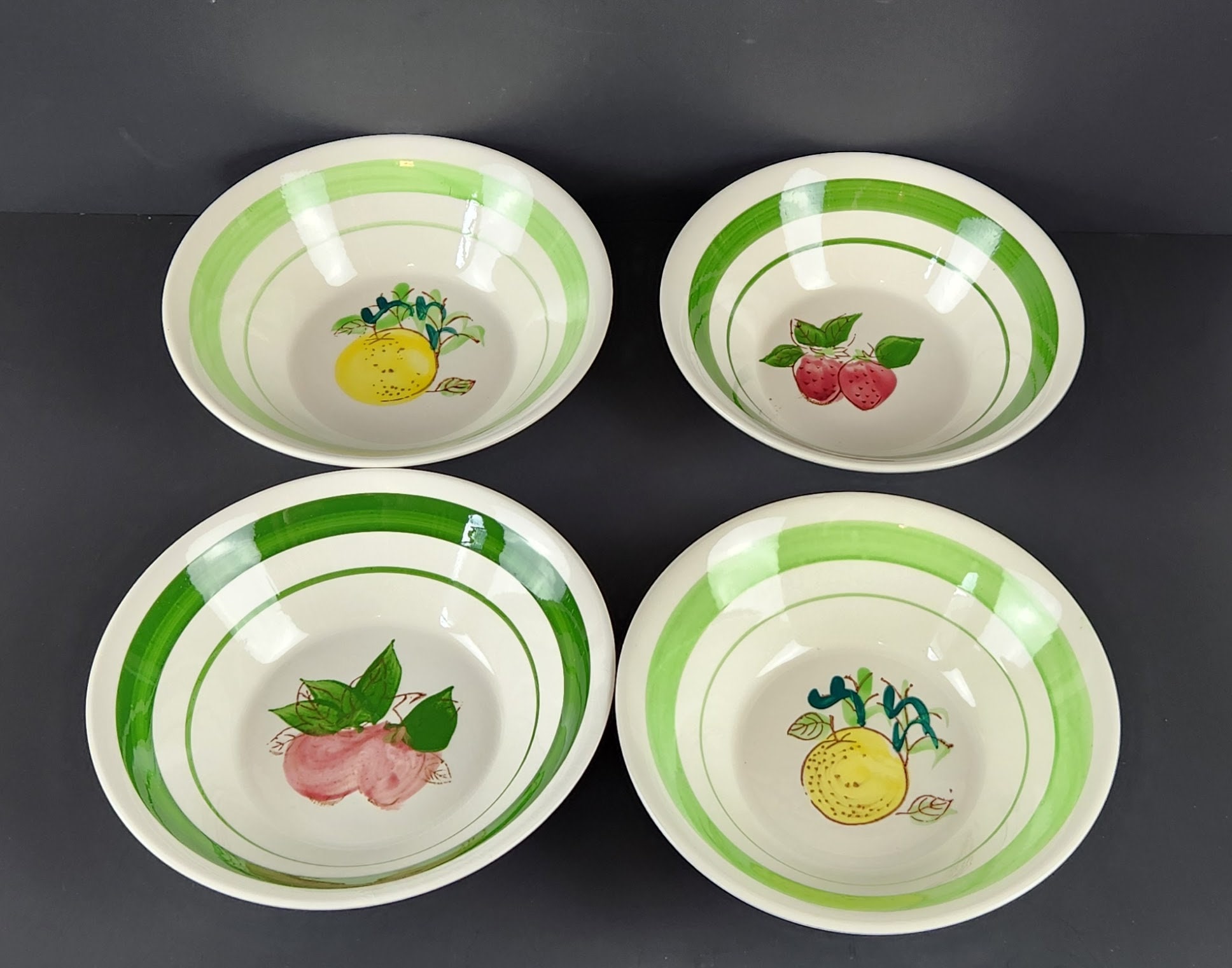 Vintage Hand Painted Korean Fruit Bowls Green and White Set of 4 - Etsy