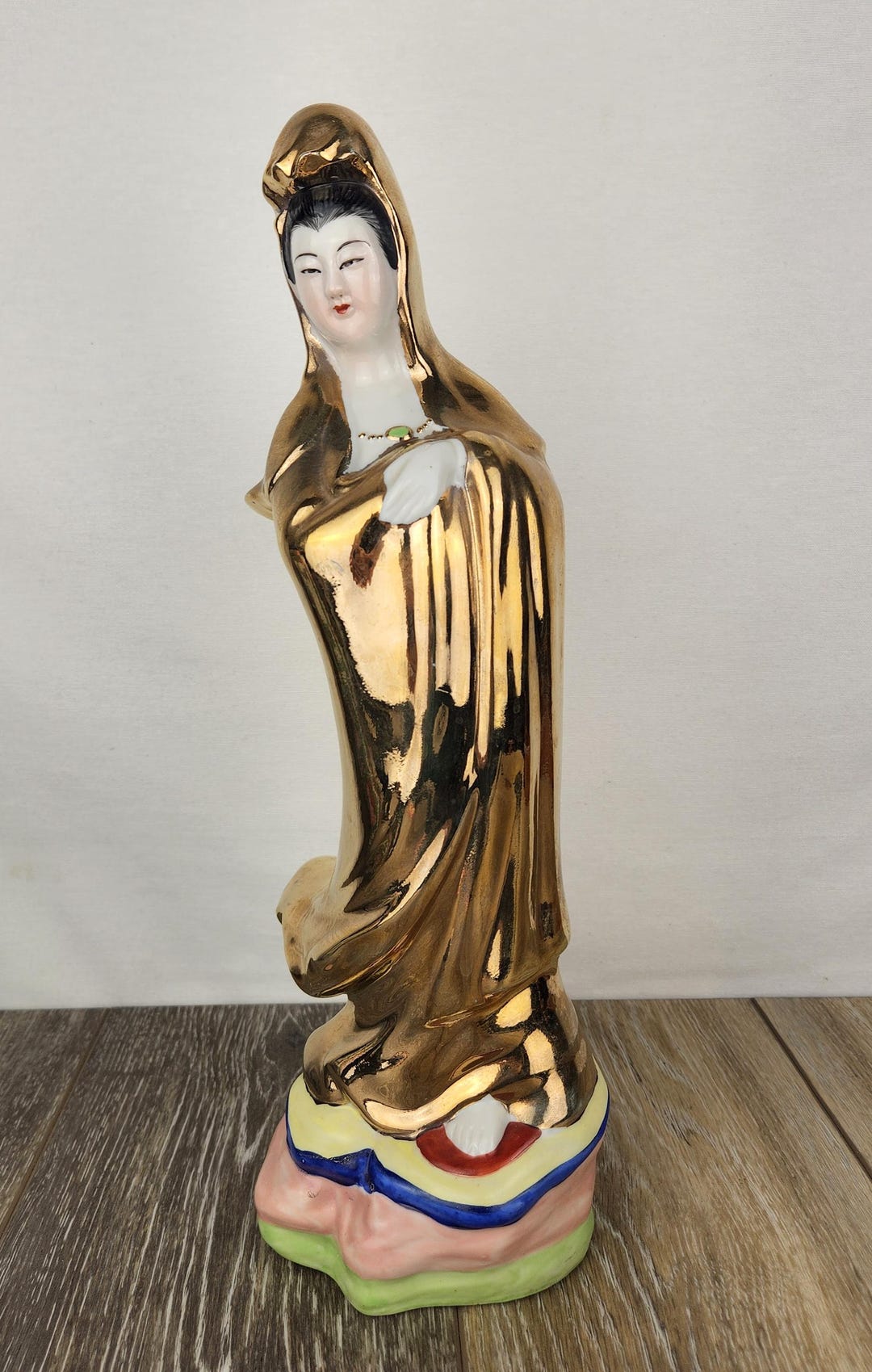 Hand-painted Gold Cloaked Porcelain Asian Figurine – 14" Tall Vintage ...