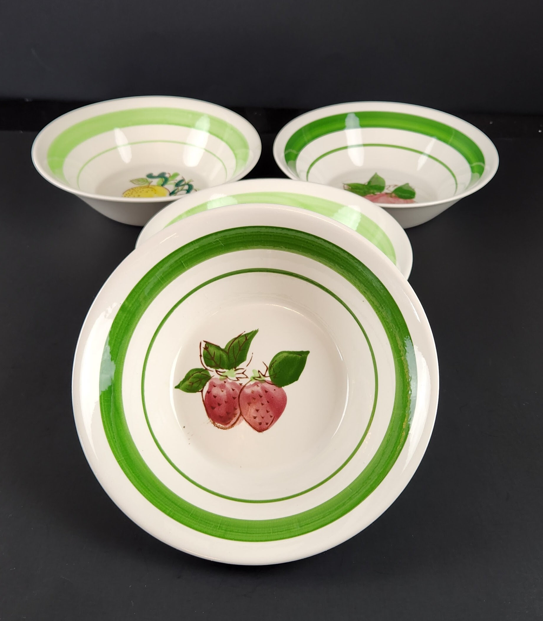 Vintage Hand Painted Korean Fruit Bowls Green and White Set of 4 - Etsy