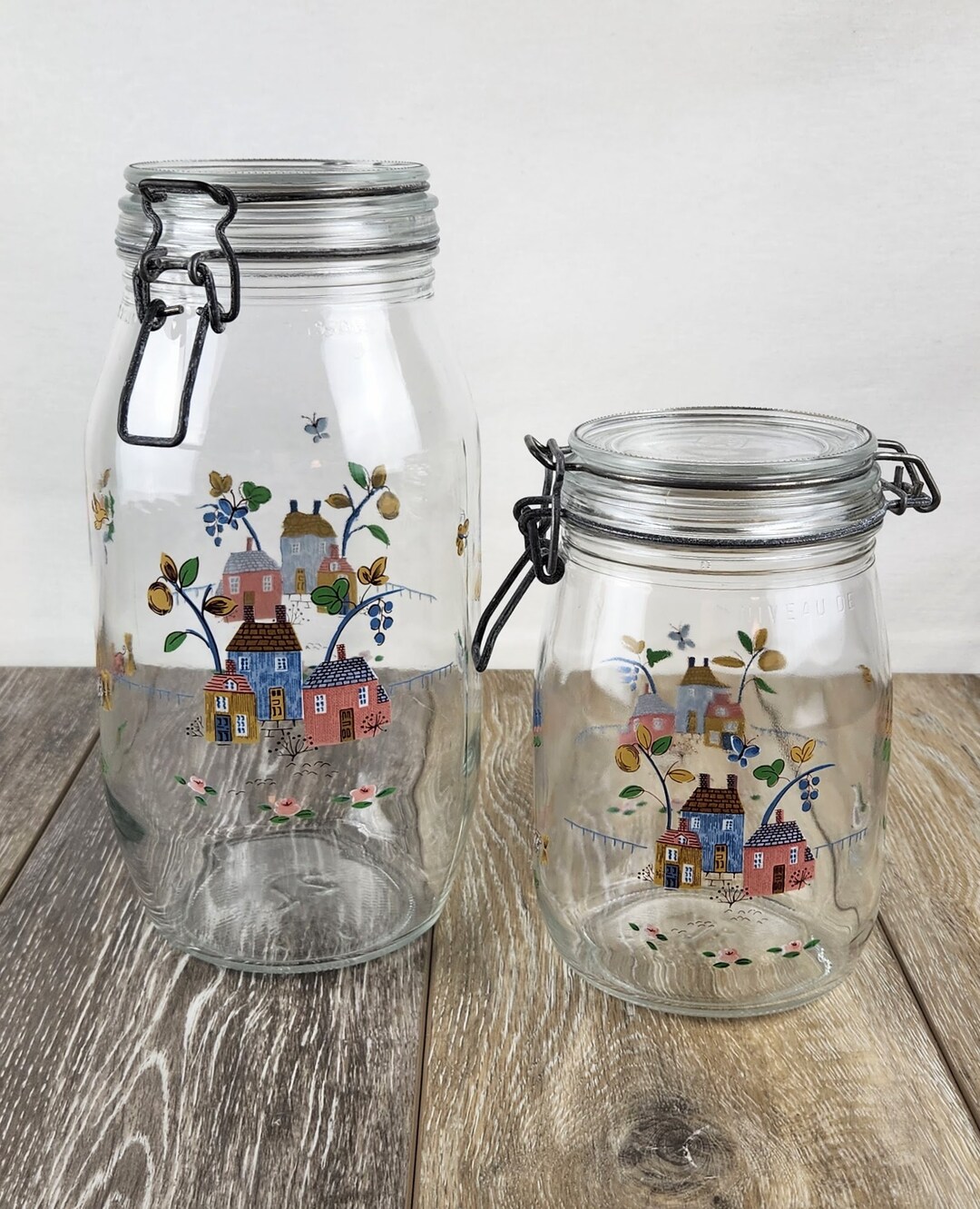 Arc France Heartland Glass Canister Storage 1L & 2L Set of 2 Wire Bail ...