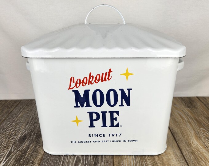 Moon Pie Enamelware Bread Box Bin Large White Metal Storage Container ...