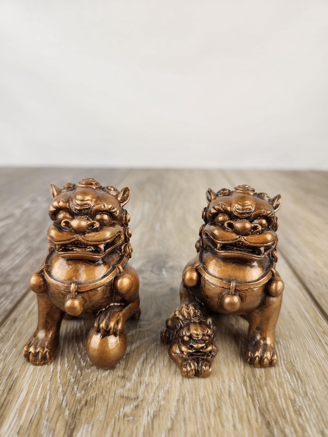 Bronze Resin Foo Dog Statues - Set of Two 2.5" - Vintage Chinese Decor ...