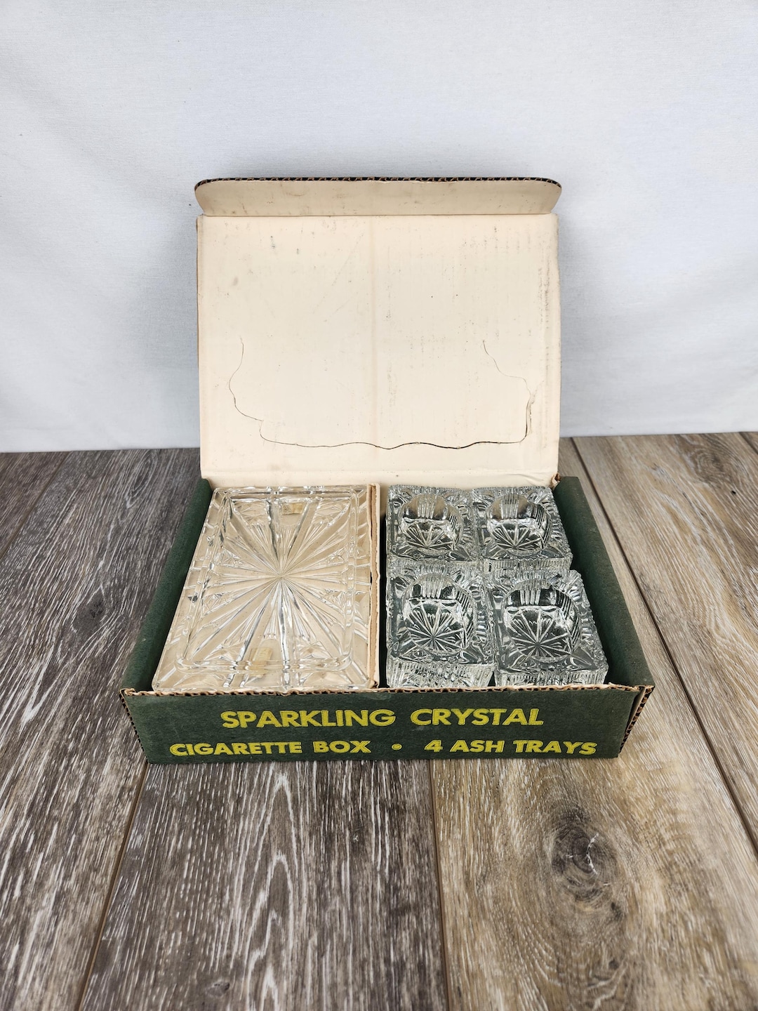 Colony Crystal Cigar Box & Ashtray Set – Vintage Cut Glass Smoking Set ...