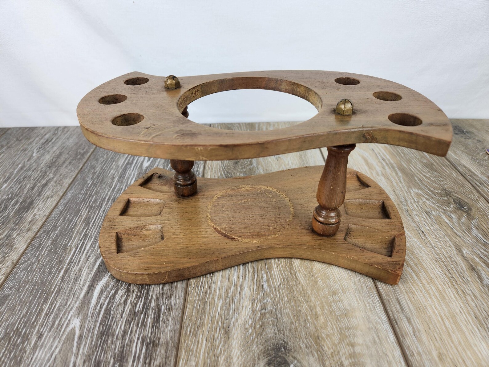 Vintage Smoking Pipe Rack Stand Holder W/ Pipes and Amber Glass Humidor ...