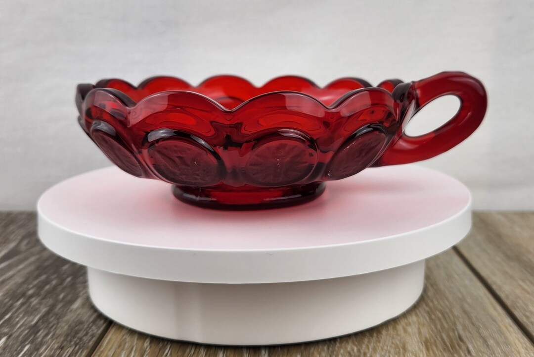 Ruby Red Fostoria Coin Glass Nappy Dish Eagle & Torch Handled Bowl ...