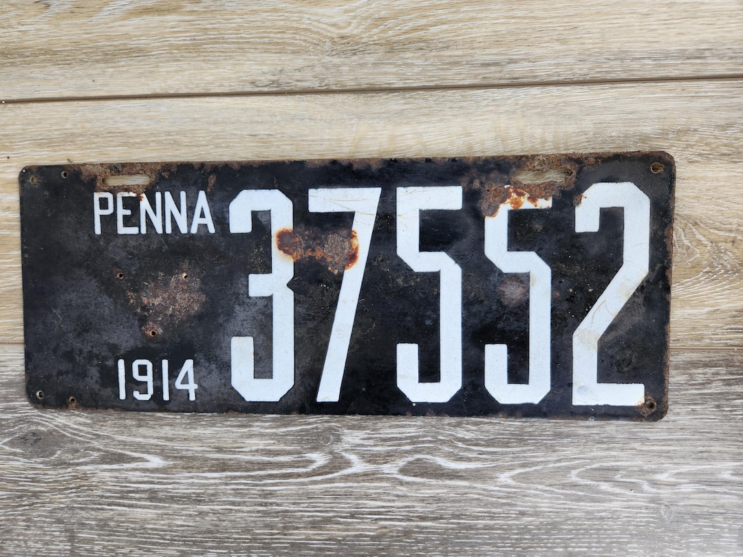 Antique 1914 Pennsylvania Porcelain License Plate 37552 ALPCA Garage ...