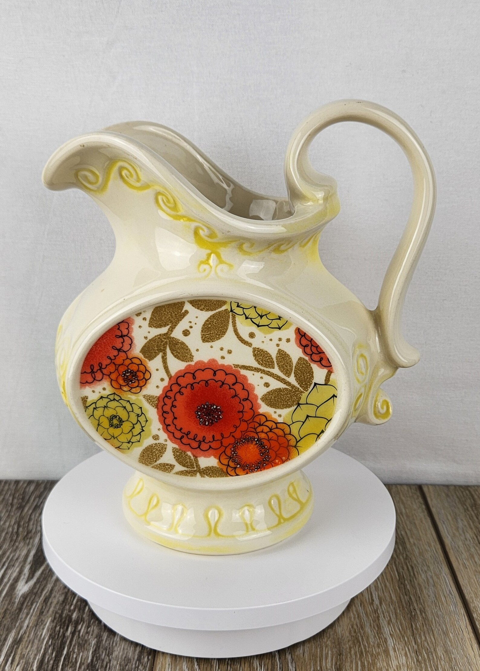 Mccoy Pottery Cream Floral Pitcher Retro Orange/yellow 7513 8 USA 1960 ...