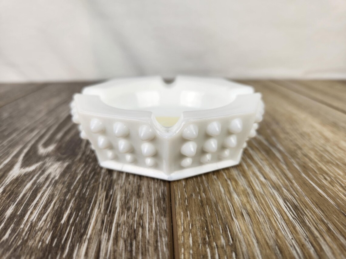 Hobnail Milk Glass Hexagon Ashtray Vintage Milk Glass Decor Small White ...