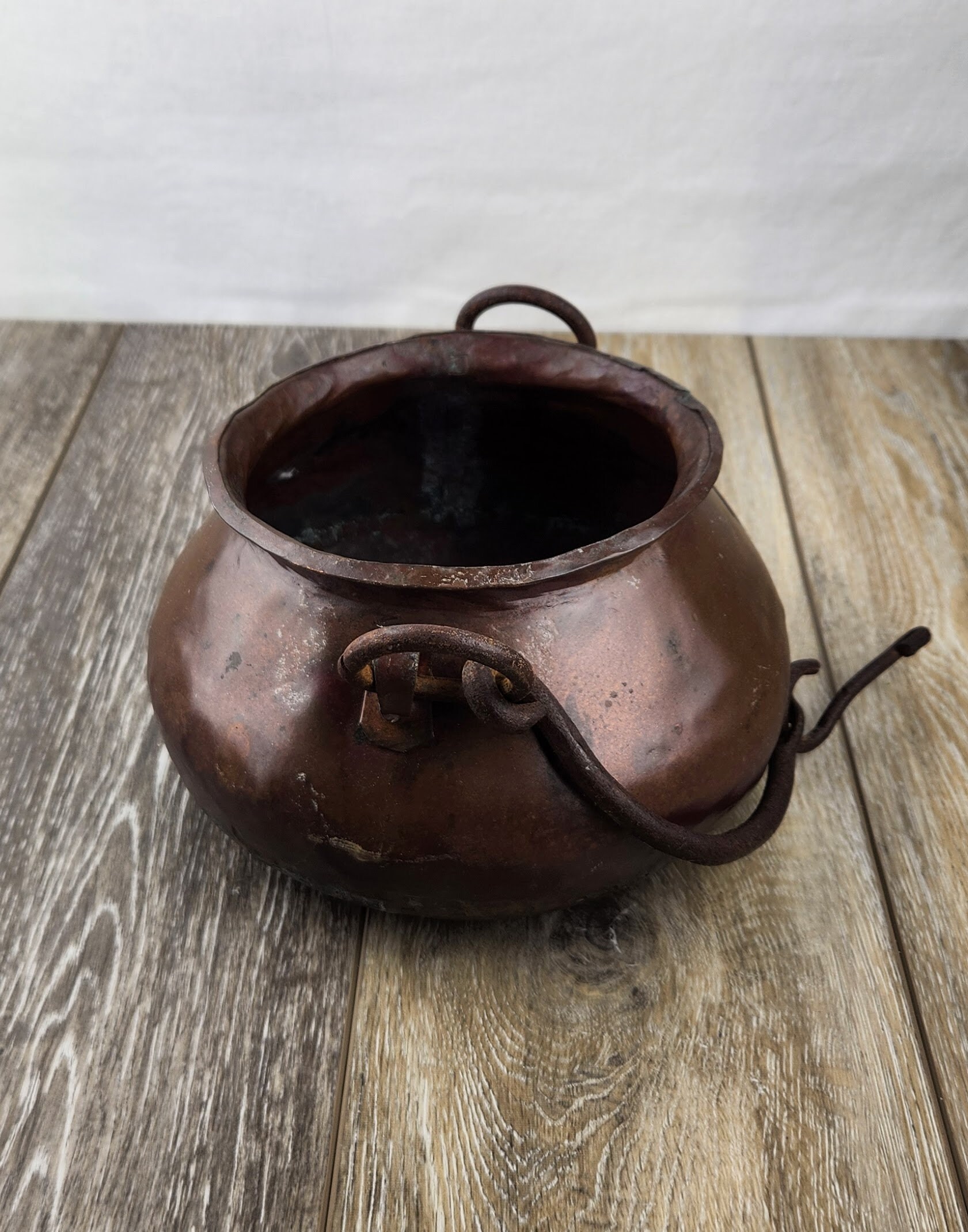 Antique Hand Hammered/forged Copper Pot With Forged Iron Handle - Etsy