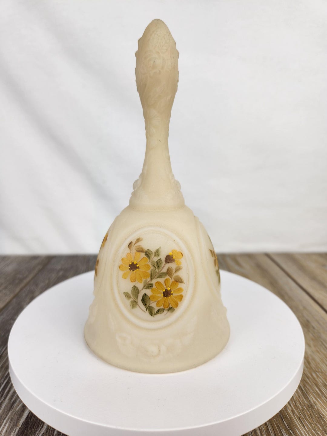 Fenton Hand Painted Bell With Sunflowers Satin Glass Bell Signed by ...