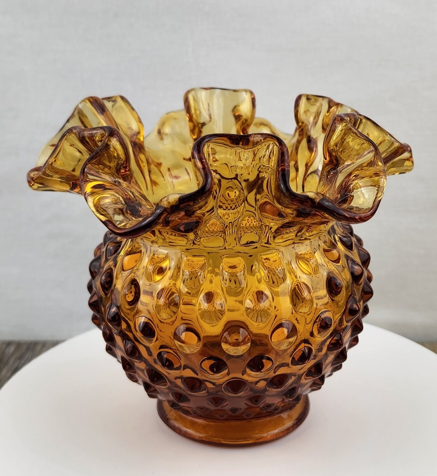 Fenton Glass Hobnail Amber/autumn Gold Ruffled/crimped Edge Vase - Etsy