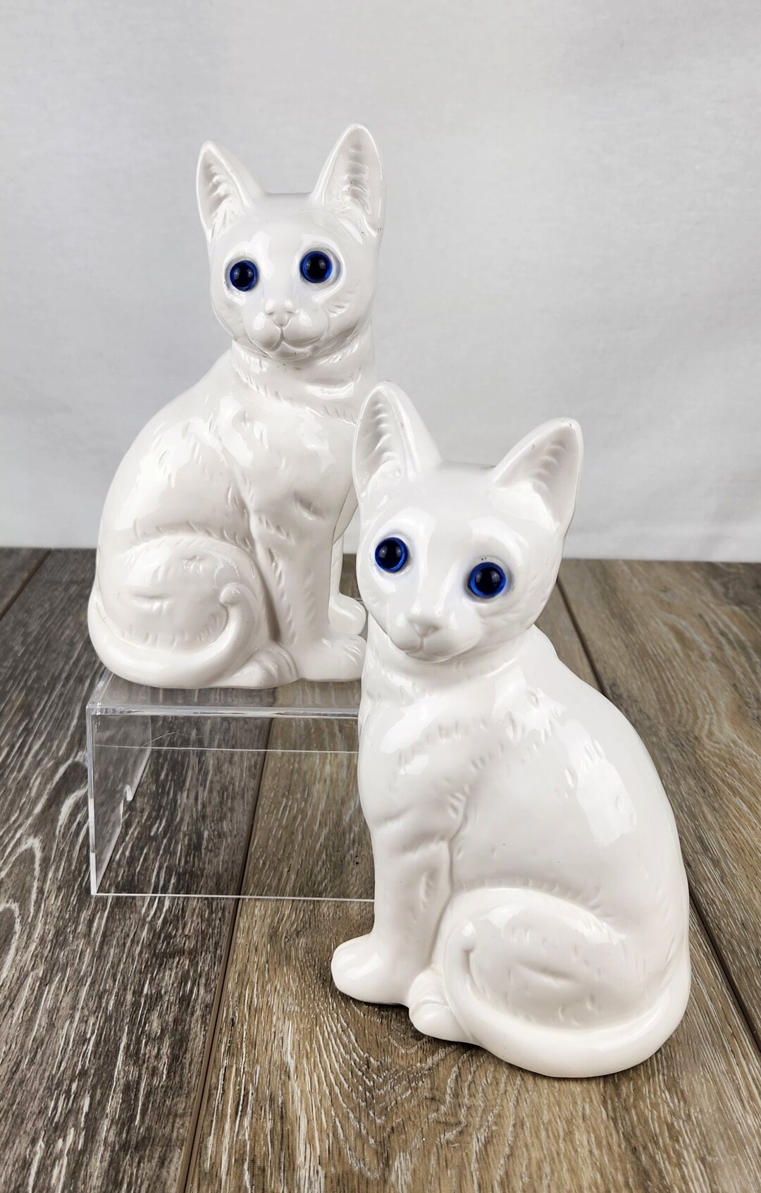 Ceramic White Cats With Blue Eyes Vintage Cat Statues Set of Two ...