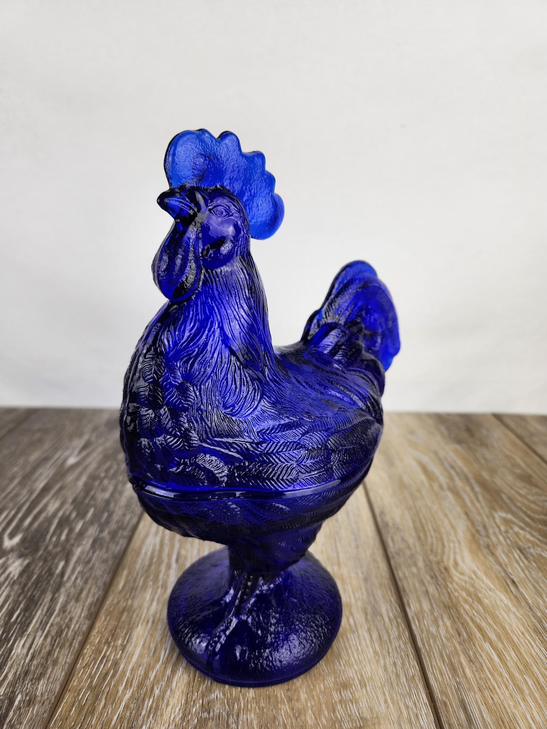 Cobalt Glass Standing Rooster Covered Candy or Trinket Dish - 9" - Etsy