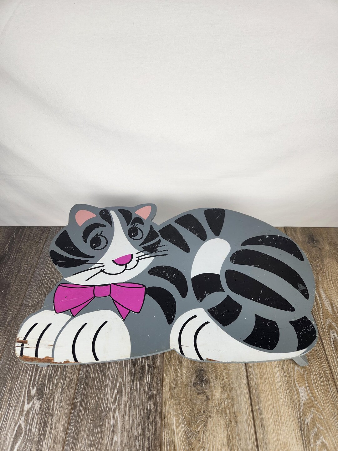 Vintage Wooden Kitty Cat Serving Lap Tray - Grey and Black Tabby Cat W ...
