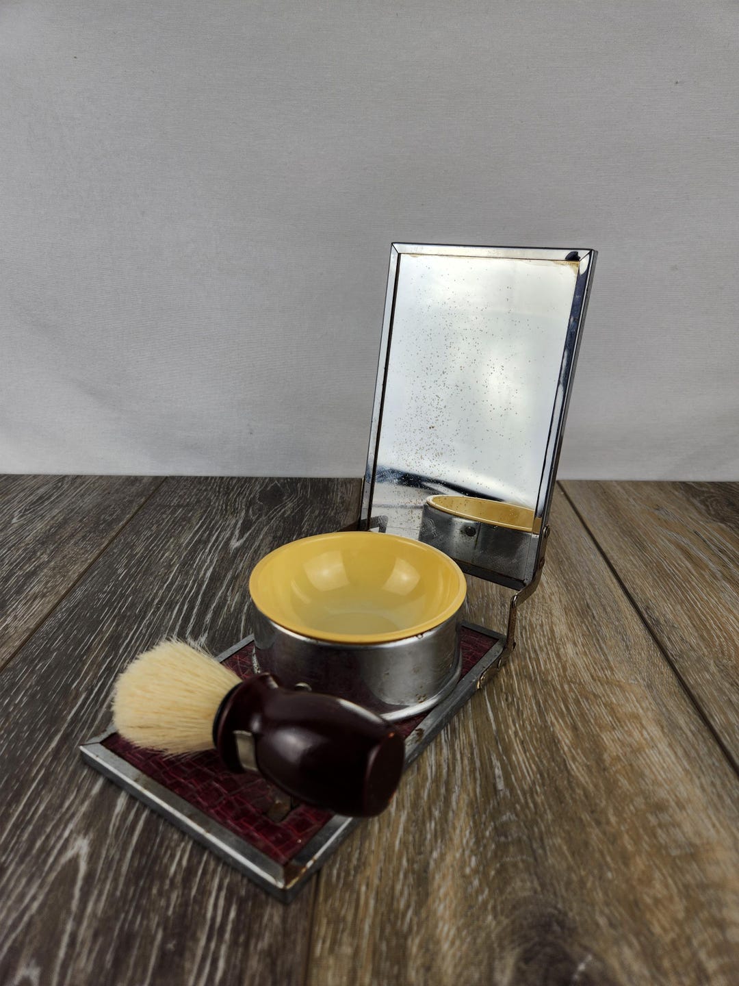 Vintage Travel Shaving Kit W/ Brush and Mirror - Burgundy Crocodile ...