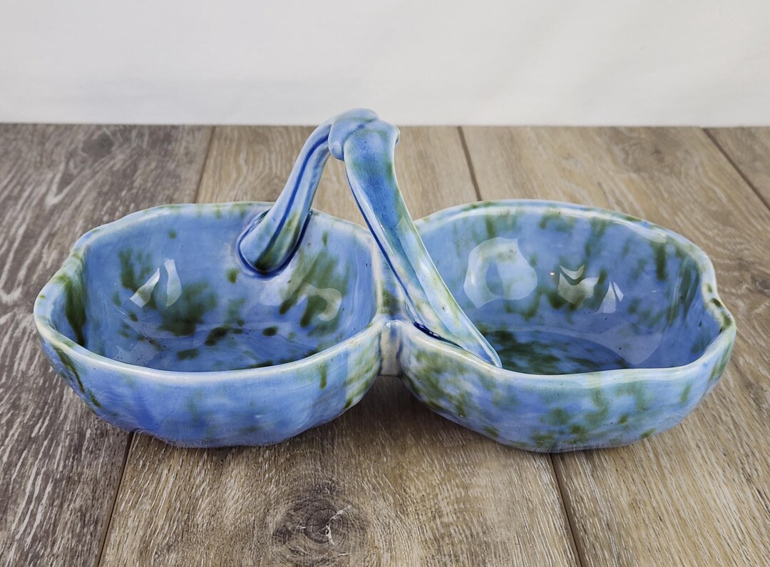 Stangl Pottery Blue Green Splatter Double Bowl Candy Dish - Retro Home ...