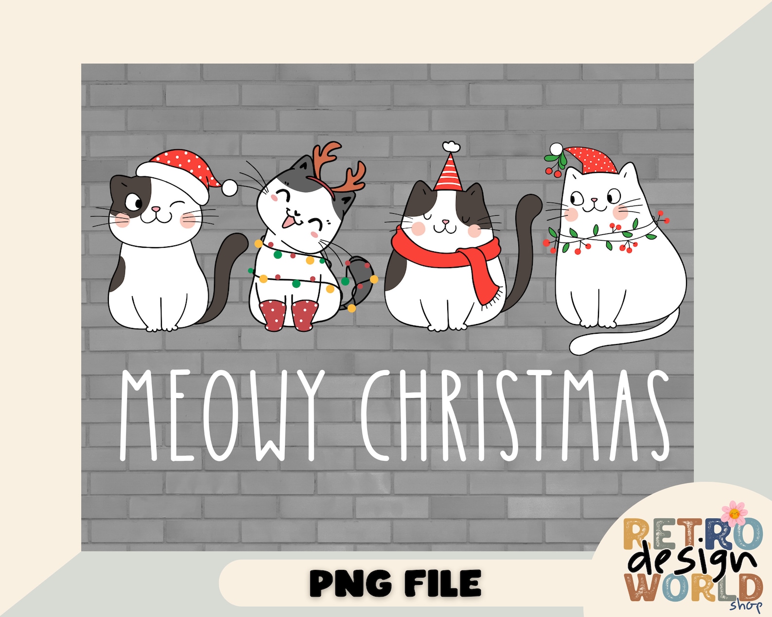 Meowy Christmas Png, Cue Christmas Cats Png, Christmas Pet Png, Instant ...