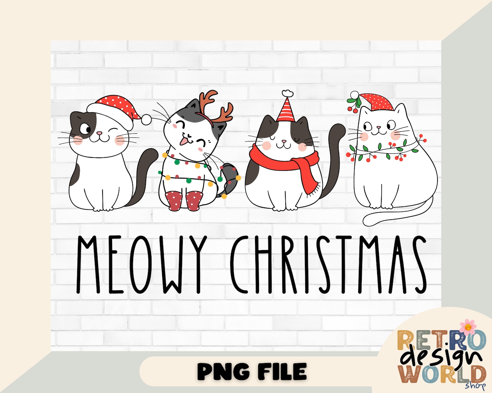 Meowy Christmas Png, Cue Christmas Cats Png, Christmas Pet Png, Instant ...