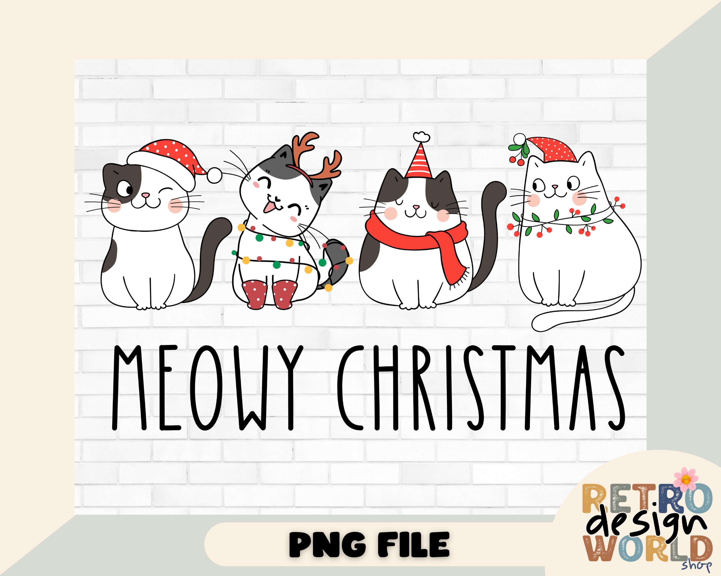 Meowy Christmas Png, Cue Christmas Cats Png, Christmas Pet Png, Instant ...