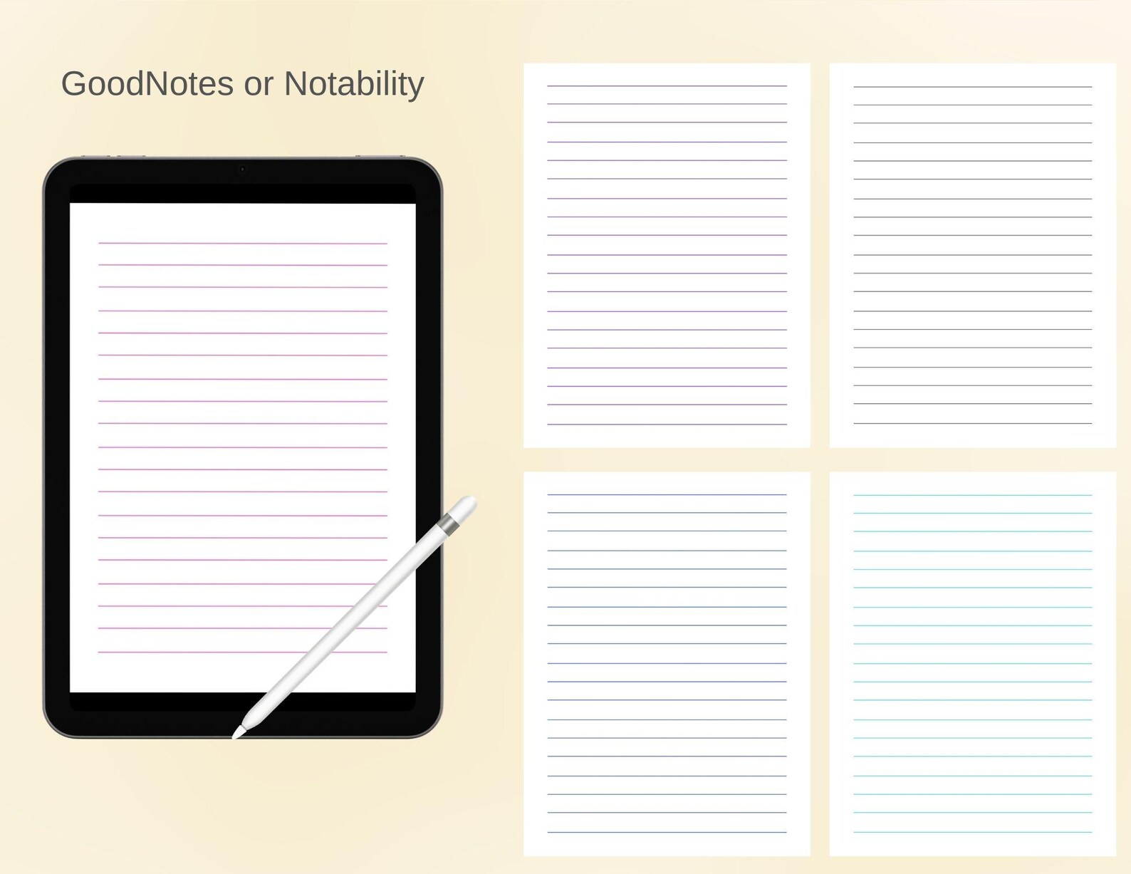 Printable Lined Writing Paper, Digital Lined Paper, Lined Notes, Lined ...