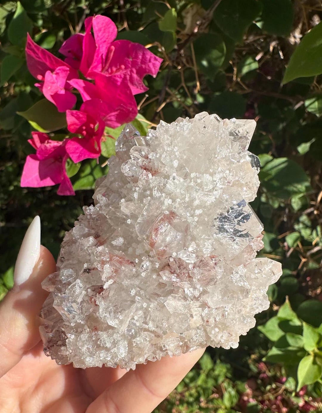Gem Quality Diamond Apophyllite Cluster With Red Heulandite, Peach ...