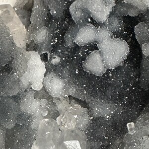 Fluorescent Mangano Calcite on Sparkling Blue Chalcedony Cabinet Sized ...