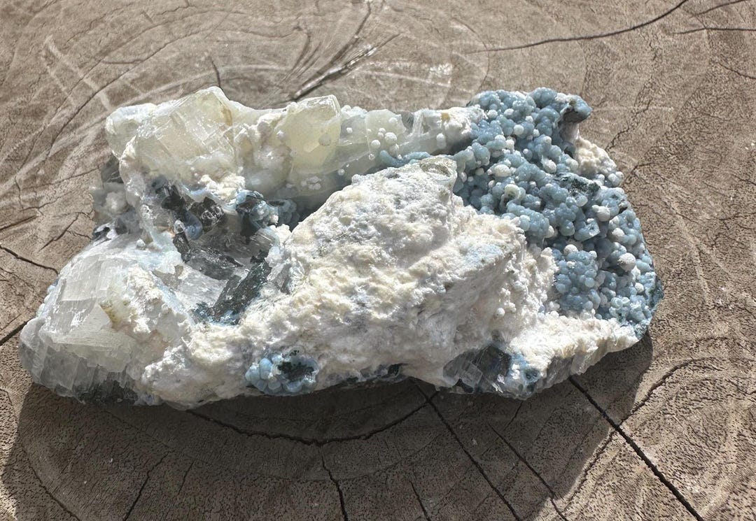 Dark Blue Botryoidal Chalcedony With Golden Calcite and White Okenite ...