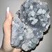 Fluorescent Mangano Calcite on Sparkling Blue Chalcedony Cabinet Sized ...