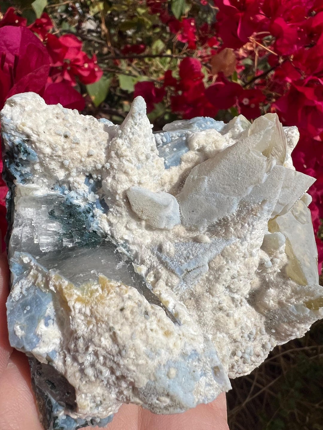 RARE AAA Quality Calcites & Mordenite on Blue Coral Chalcedony ...