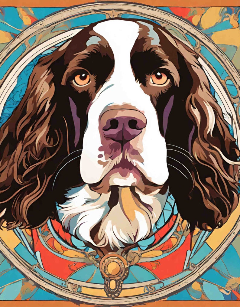 English Springer Spaniel Colorful Dog Portrait Canvas Wall Art ...