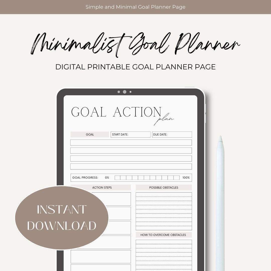 Goal Tracker Goal Planner Action Steps Digital Printable Instant ...