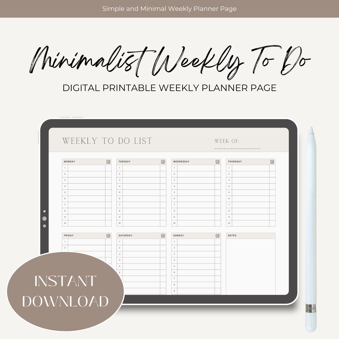 Weekly to Do List Checklist Digital Printable Daily Priorities & Notes ...