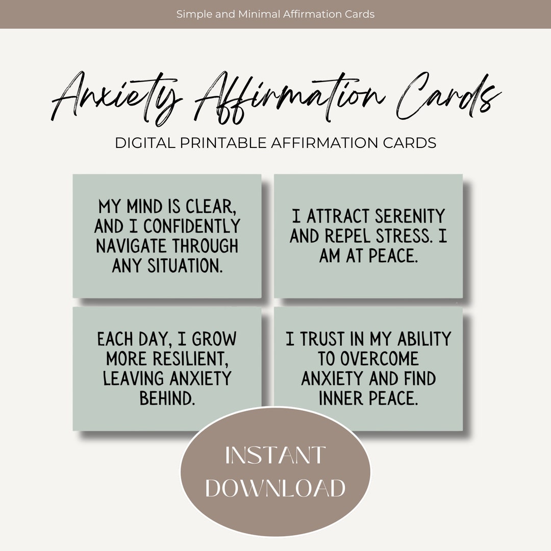 Anxiety Affirmation Cards Bundle Printable 16 Digital Positive Quote ...